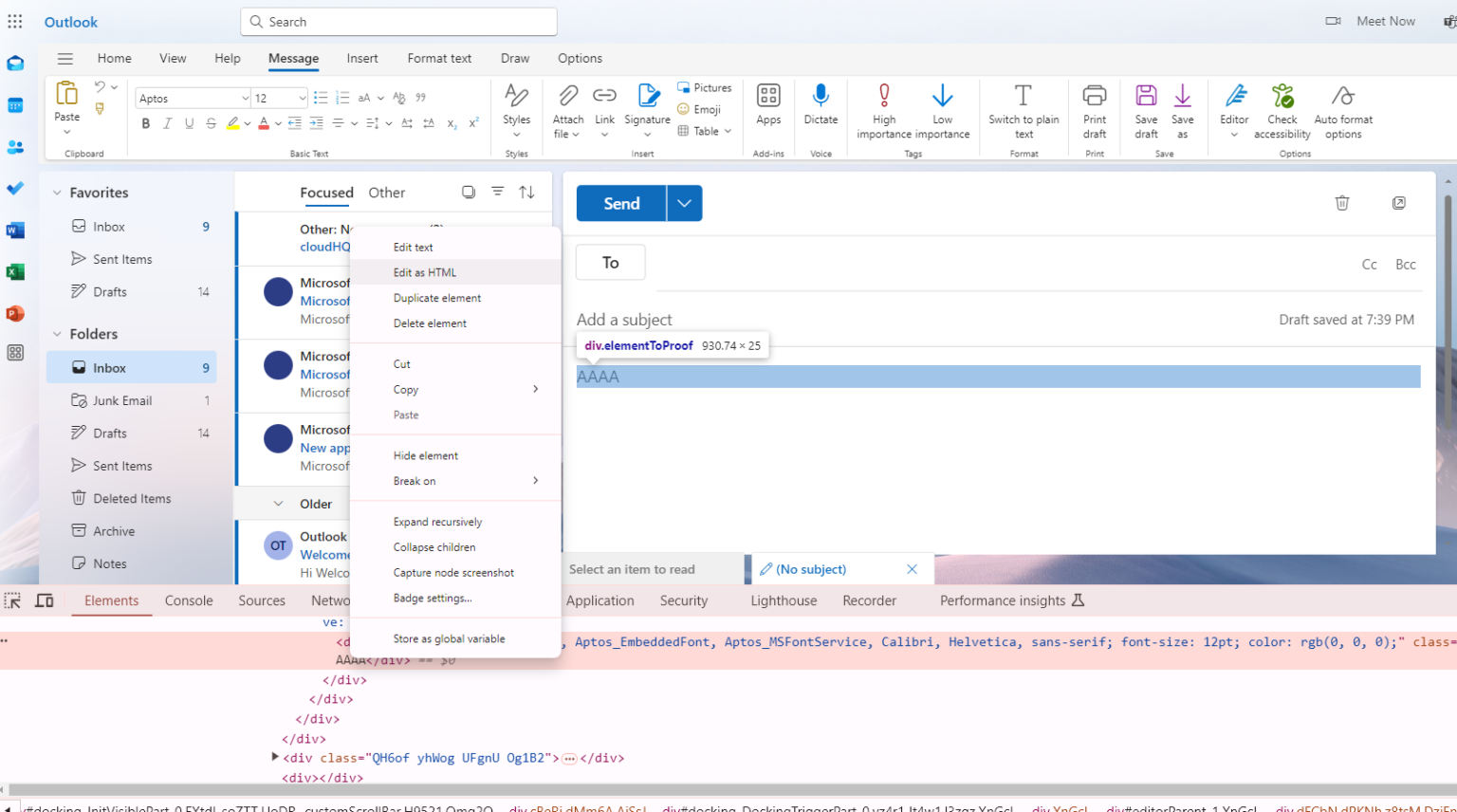 Send an html email from Outlook Live and Outlook 365